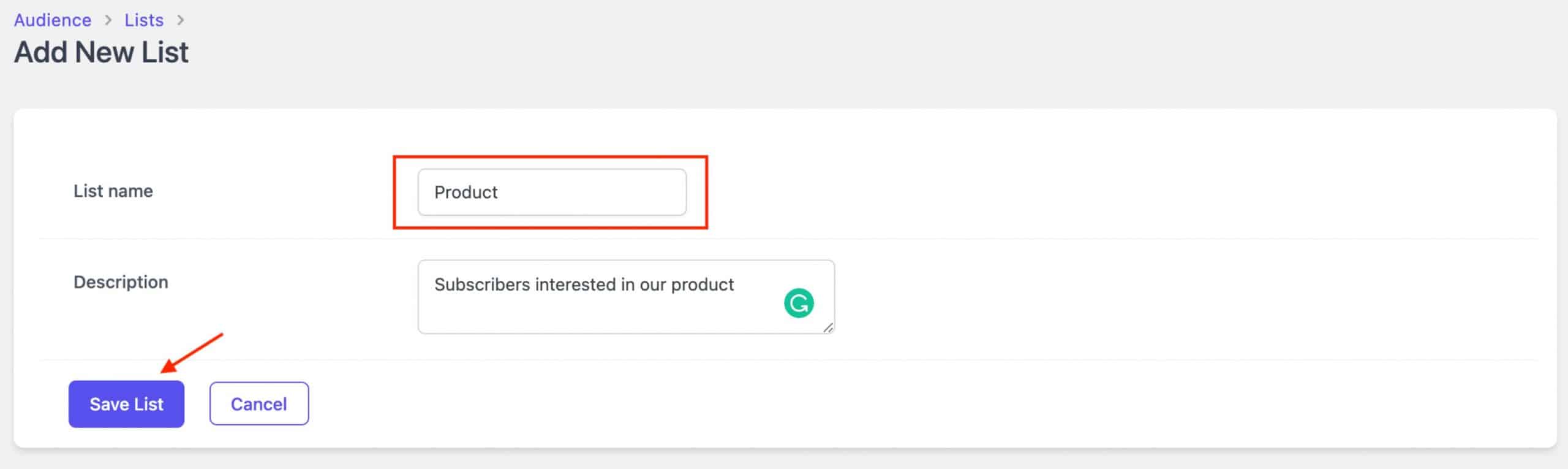 Add new Email List | Icegram