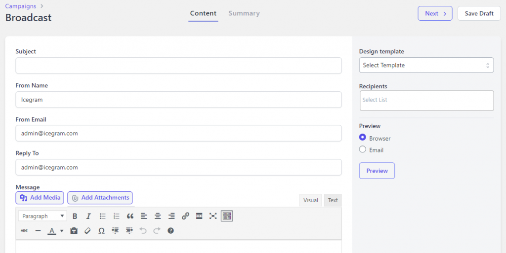 Create Broadcast | Icegram